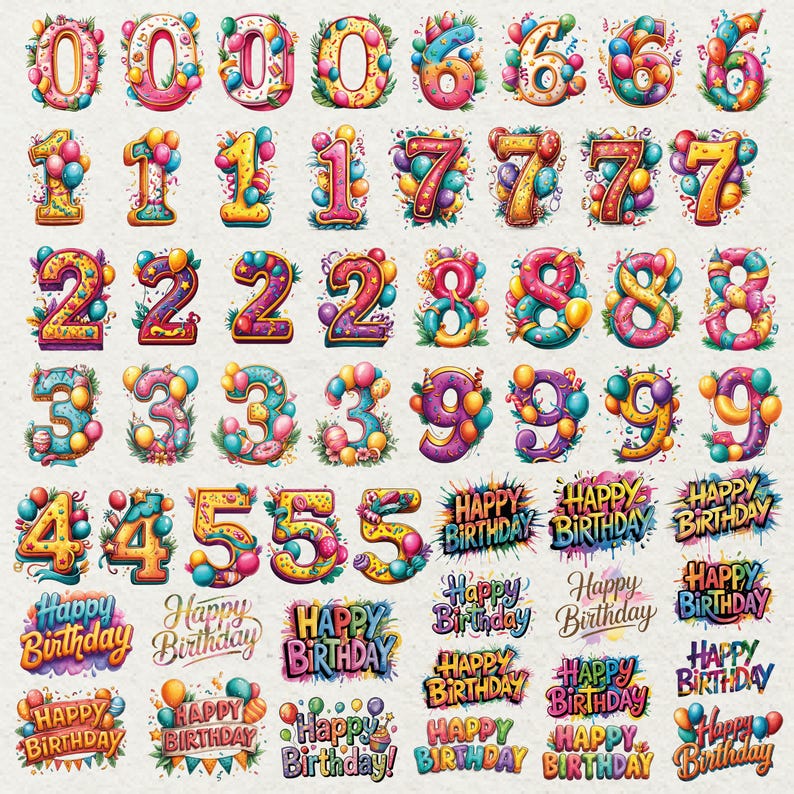 Happy Birthday Clipart Bundle Transparent PNG Party Graphics - Etsy