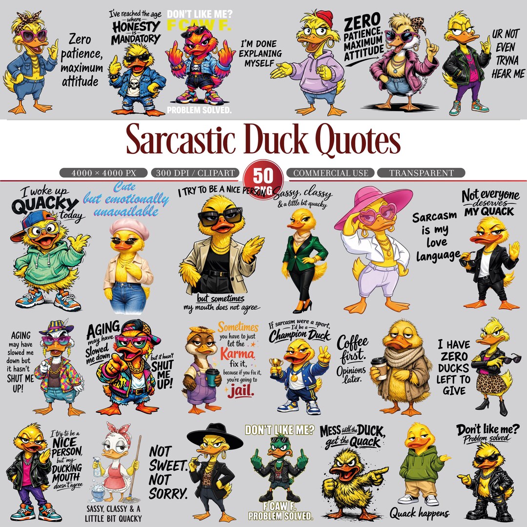 Sarcastic Duck Quotes Clipart Funny Attitude PNG Set - Etsy