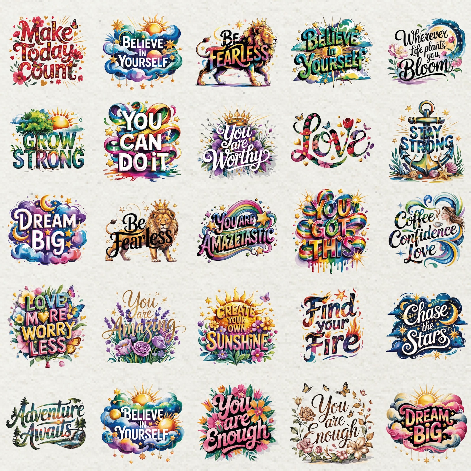 Inspirational Quotes Clipart PNG Bundle for Positivity - Etsy
