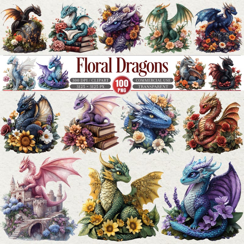Spring Dragon Clipart - Etsy