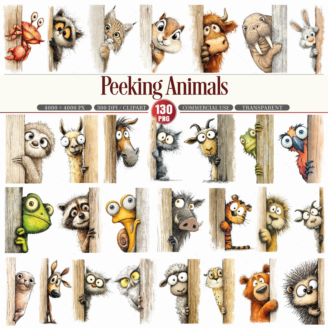 Peeking Animals Clipart Bundle Transparent PNG Set - Etsy