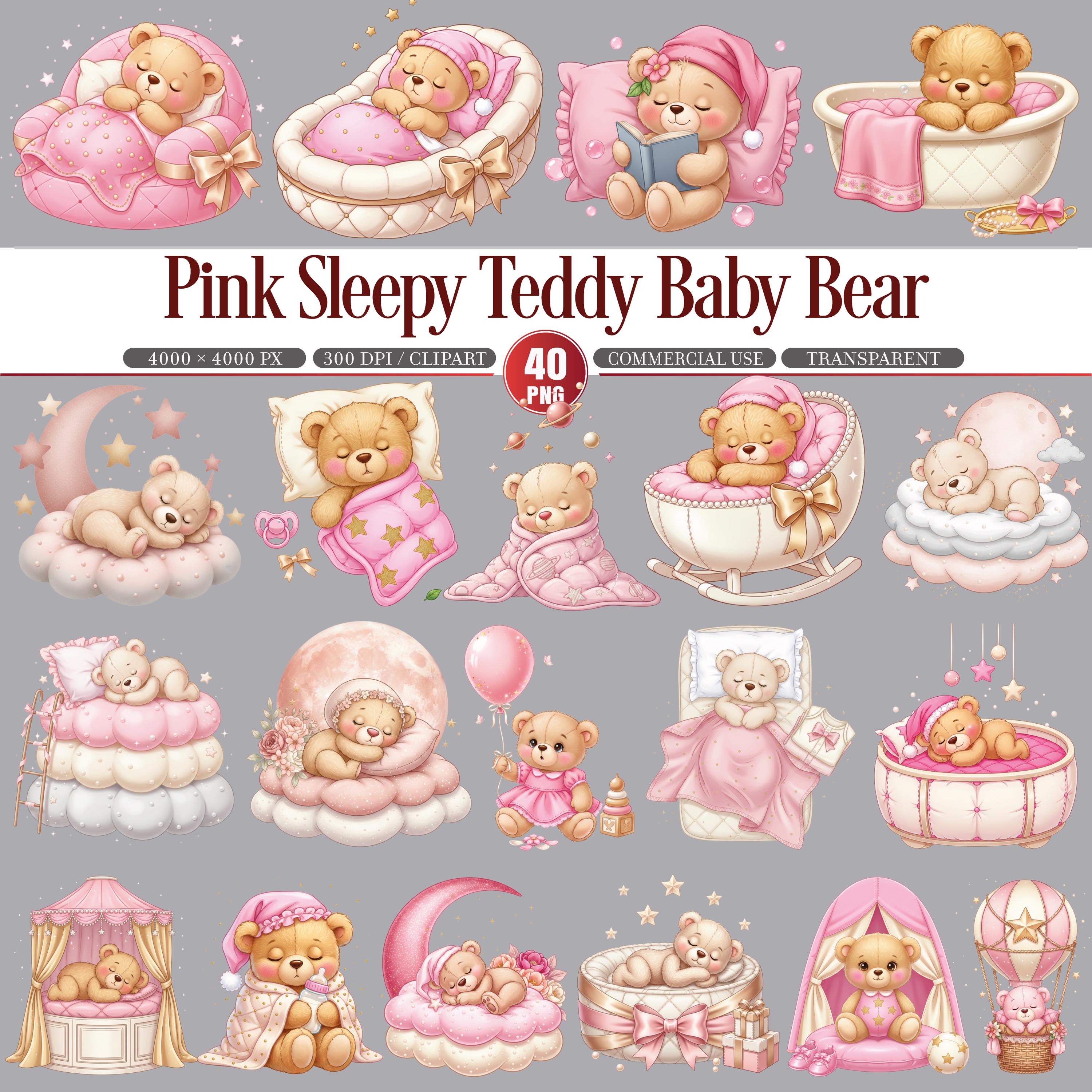 Pink Sleepy Teddy Baby Bears PNG Clipart Bundle - Etsy