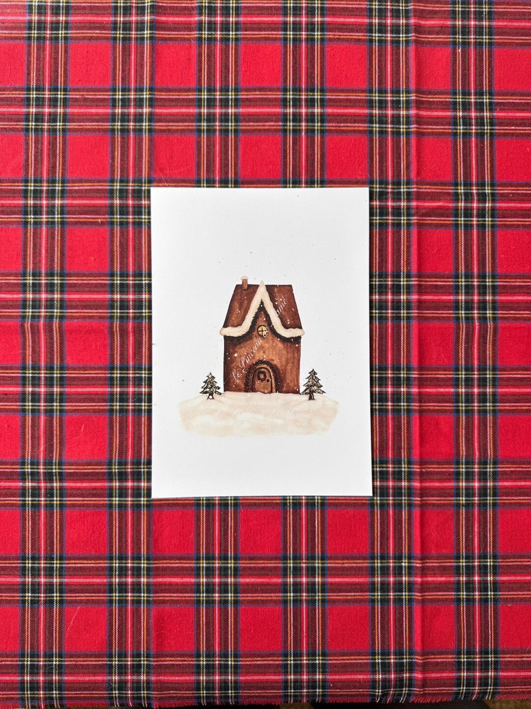 A4 Poster - Watercolor Gingerbread House - Fir Tree, Holly and Snow ...