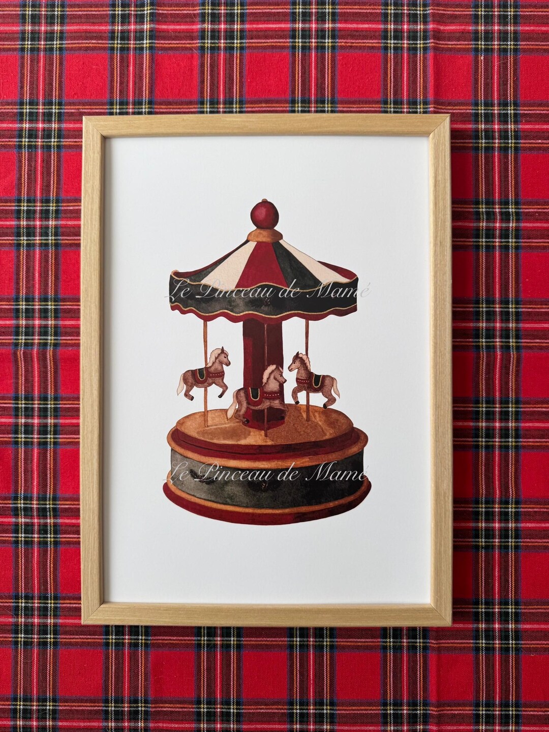 A4 Poster - Watercolor Christmas Carousel - Green, Red, Gold - Hand ...