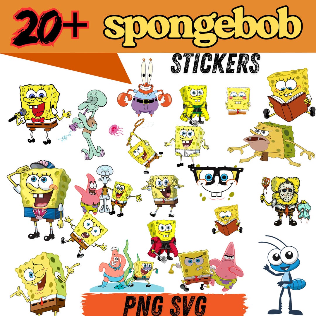 20+ Cartoon Sponge Stickers | Funny PNG SVG Bundle (digital Download ...