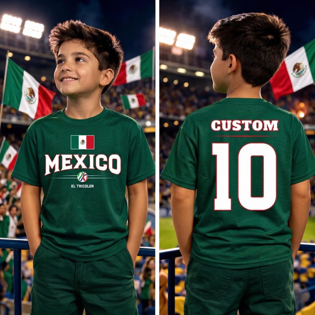 Mexico Flag Kids Tee | Mexico Sports Jersey Style, Custom Number Back ...