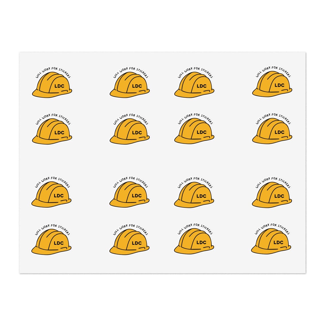 LDC Yellow Hard Hat Construction Helmet Sticker Sheet, JW Gift, Best ...