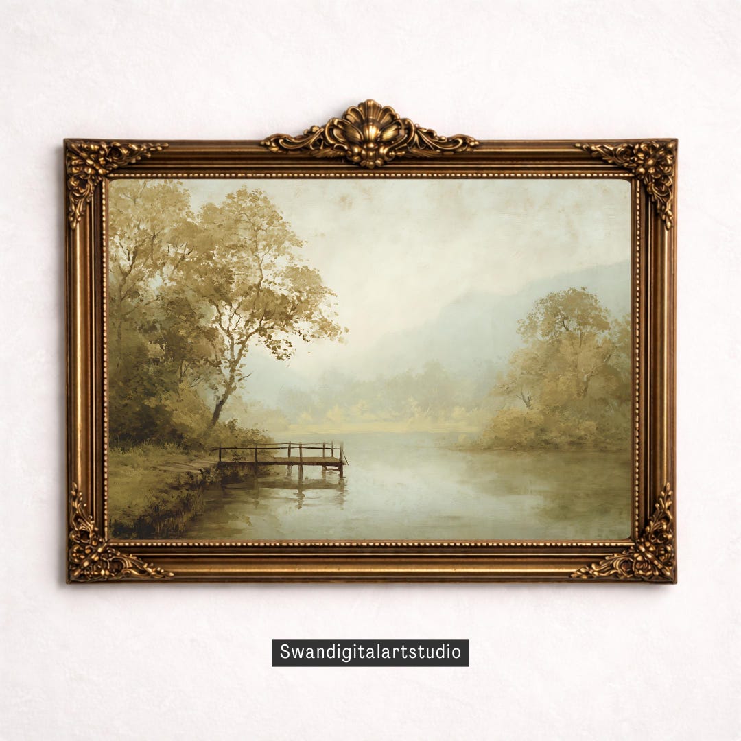 Vintage River Pieron Wall Art | Soft Landscape Painting | Calm Nature ...