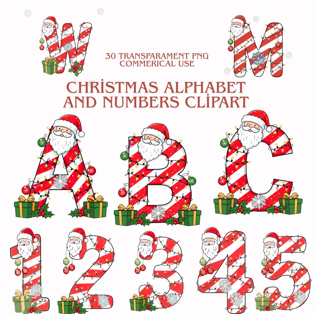 Christmas Alphabet and Numbers Clipart Bundle – 36 Watercolor Pngs - Etsy