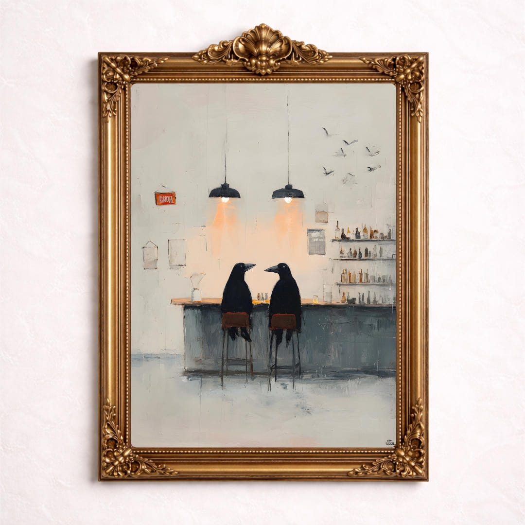 Moody Crows at Bar Wall Art for Cafe and Lounge Decor, Digital Prints ...