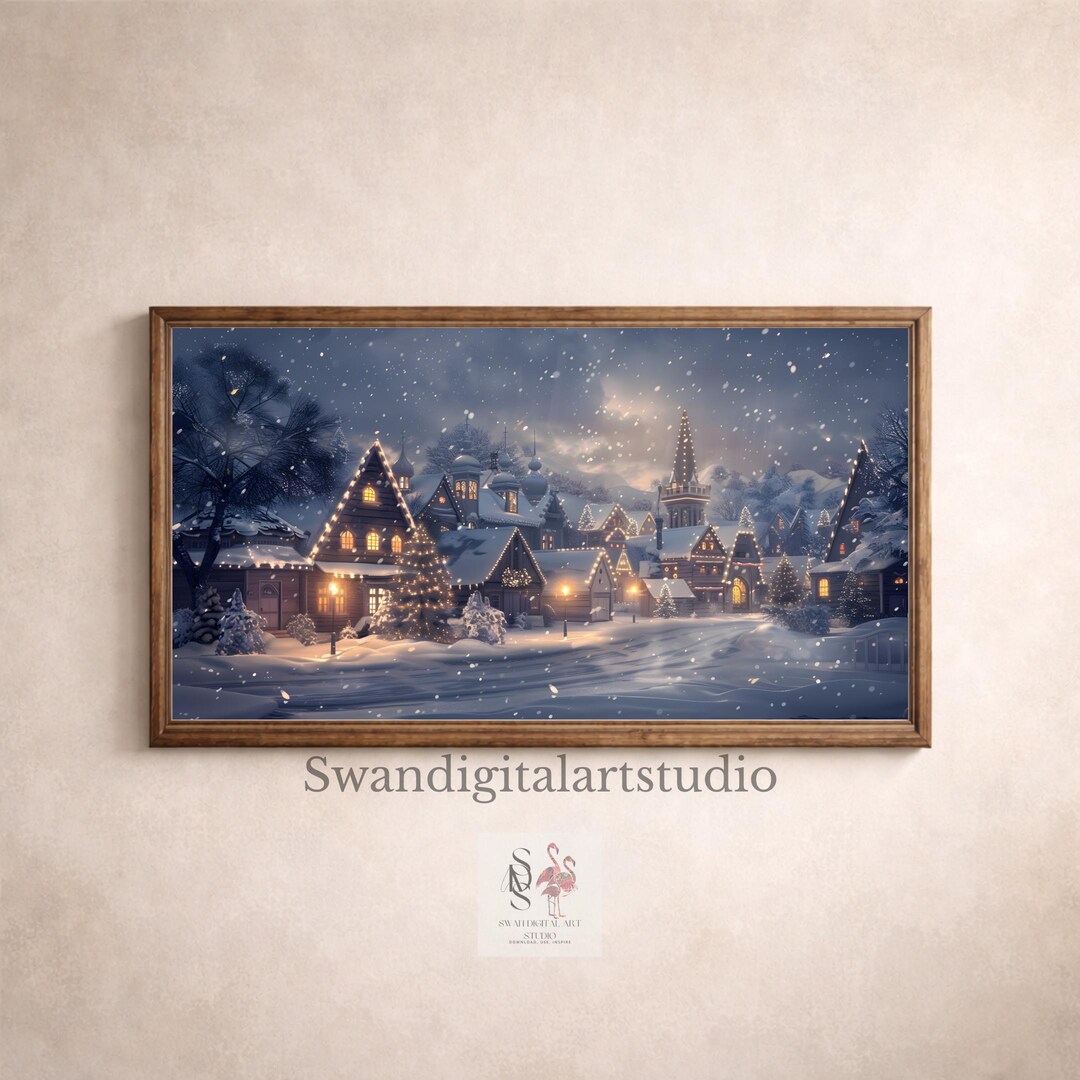 Vintage European Christmas Village – Frame TV Art Set of 4 |winter Town ...