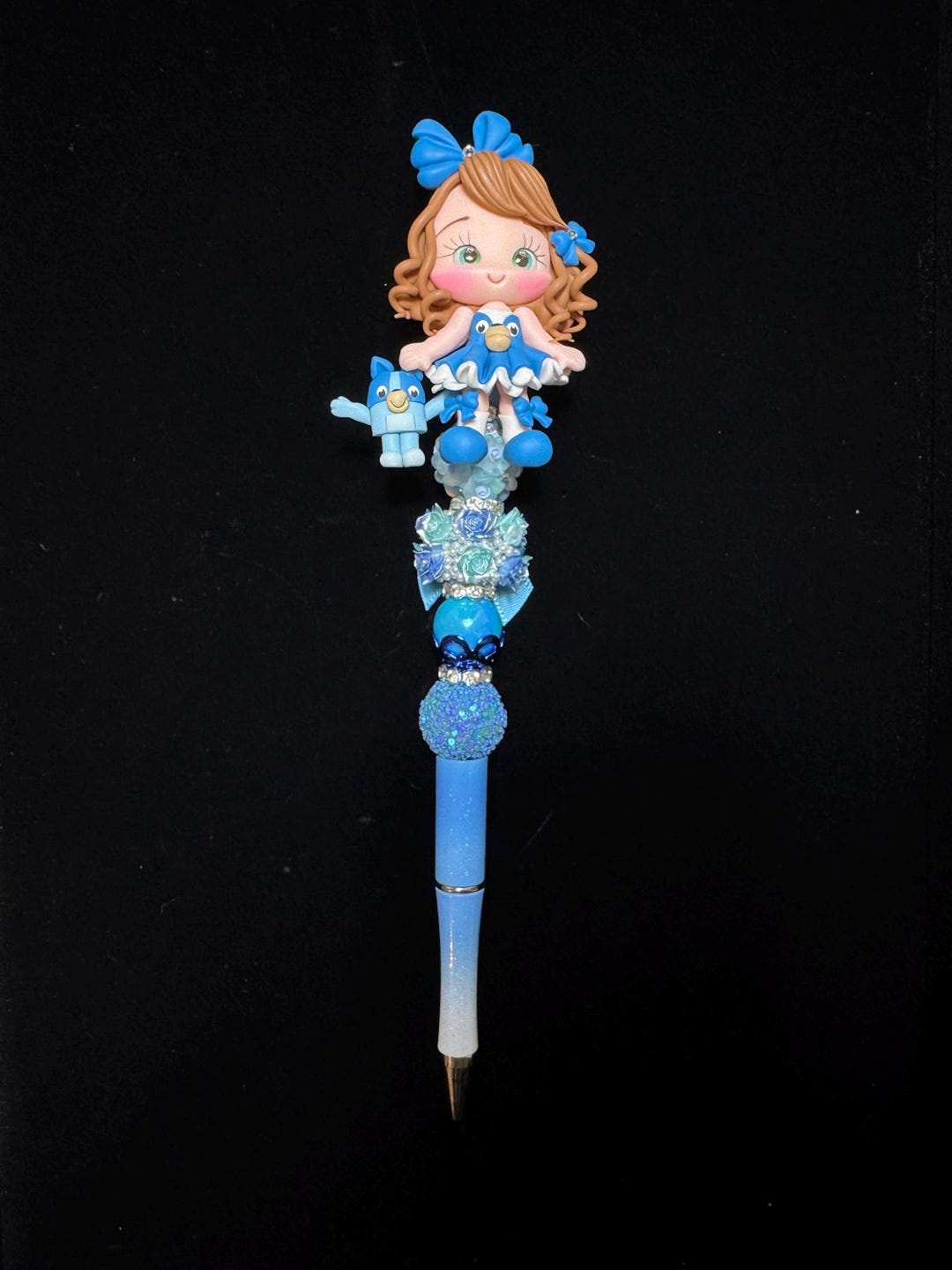 Handmade Bluey Girl (brown Hair) Glitter Pen - Etsy