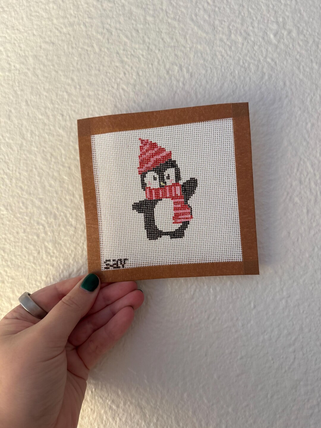 Hand Painted Needlepoint Canvas, Christmas Penguin - Etsy