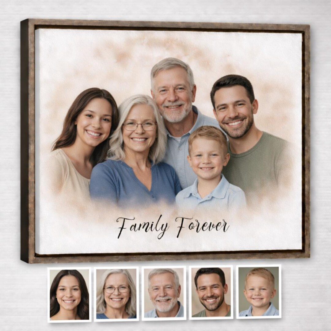 Custom Realistic Memorial Portrait Watercolor, Photo Merge Art, Add ...