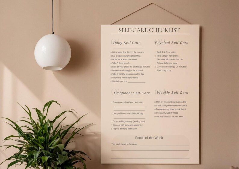 Self-care Checklist Printable | One-page Wellness List | Minimalist Self-care PDF | A4 + US ...