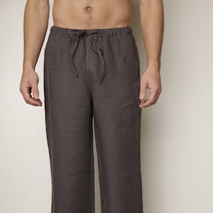 Linen Men's Pajama Pants With Open Front Fly. Handmade Lounge Trousers ...