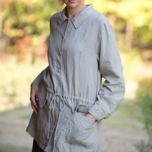 Pure Linen Oversize Jacket for Women With Drawstringed Waist/ Linen ...
