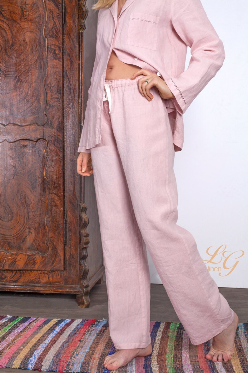 Linen White Pajama Pants/ Linen Classic Pajama Trouser for Woman/ Linen ...