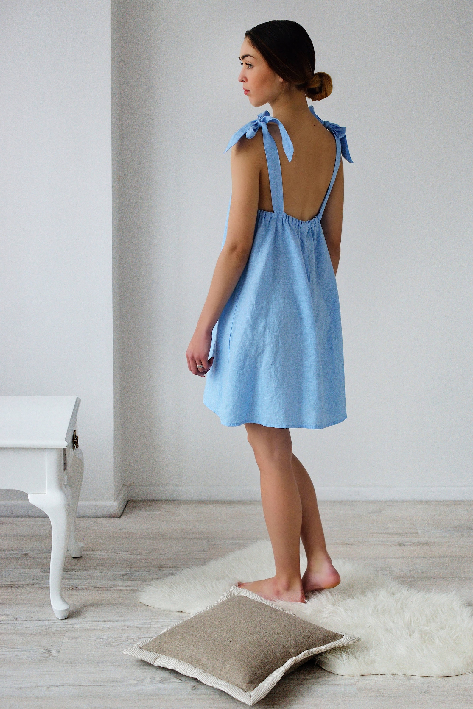 Linen Short Night Gown SUNNY/ Night Dress Linen With Crochet - Etsy