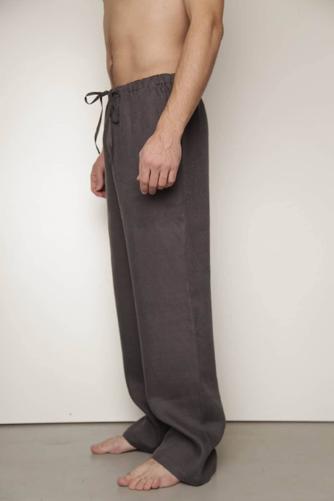 Linen Mens Pajama Pants With Open Front Fly Classic Etsy