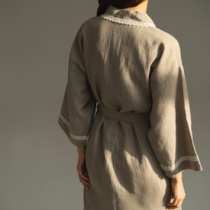 Linen Bath Robe Natural Genova / Night Robe Short Laced/ Flax Gown ...