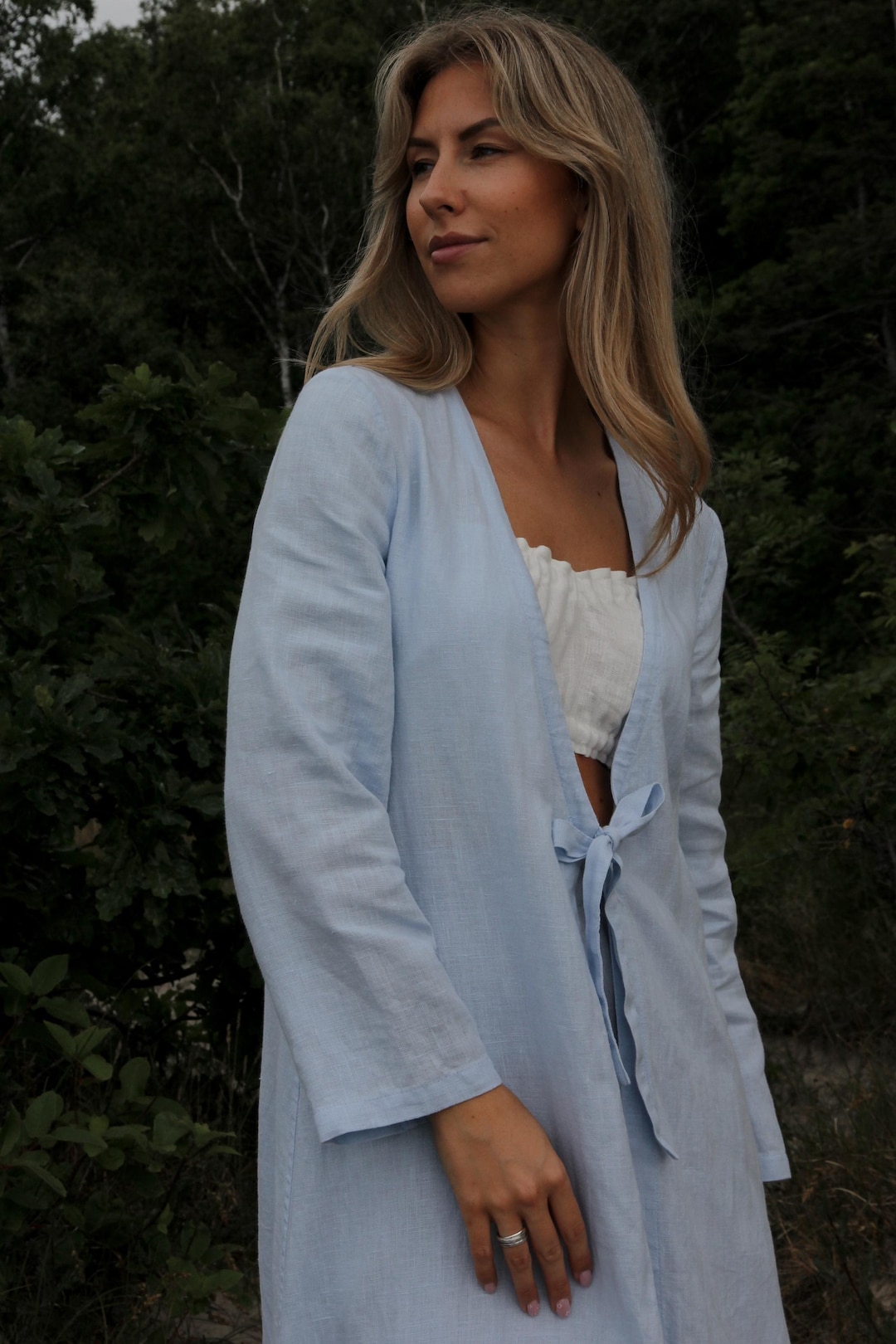 Light Blue Linen Cardigan Henri With Ties - Oversized Duster Coat - Etsy