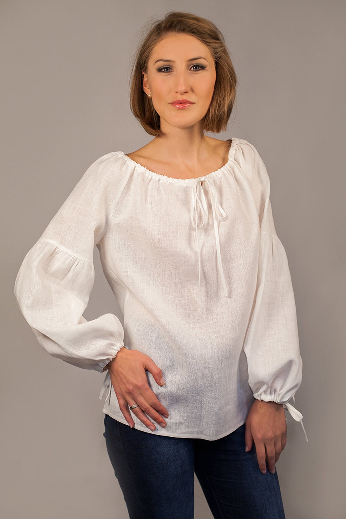 Linen Blouse PEASANT Longsleeved/ Linen Oversize Blouse/ Linen | Etsy