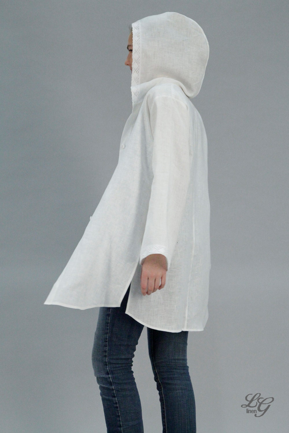 Linen Hooded Jacket Tara/ Long Jacket Oversize/ Linen Long - Etsy