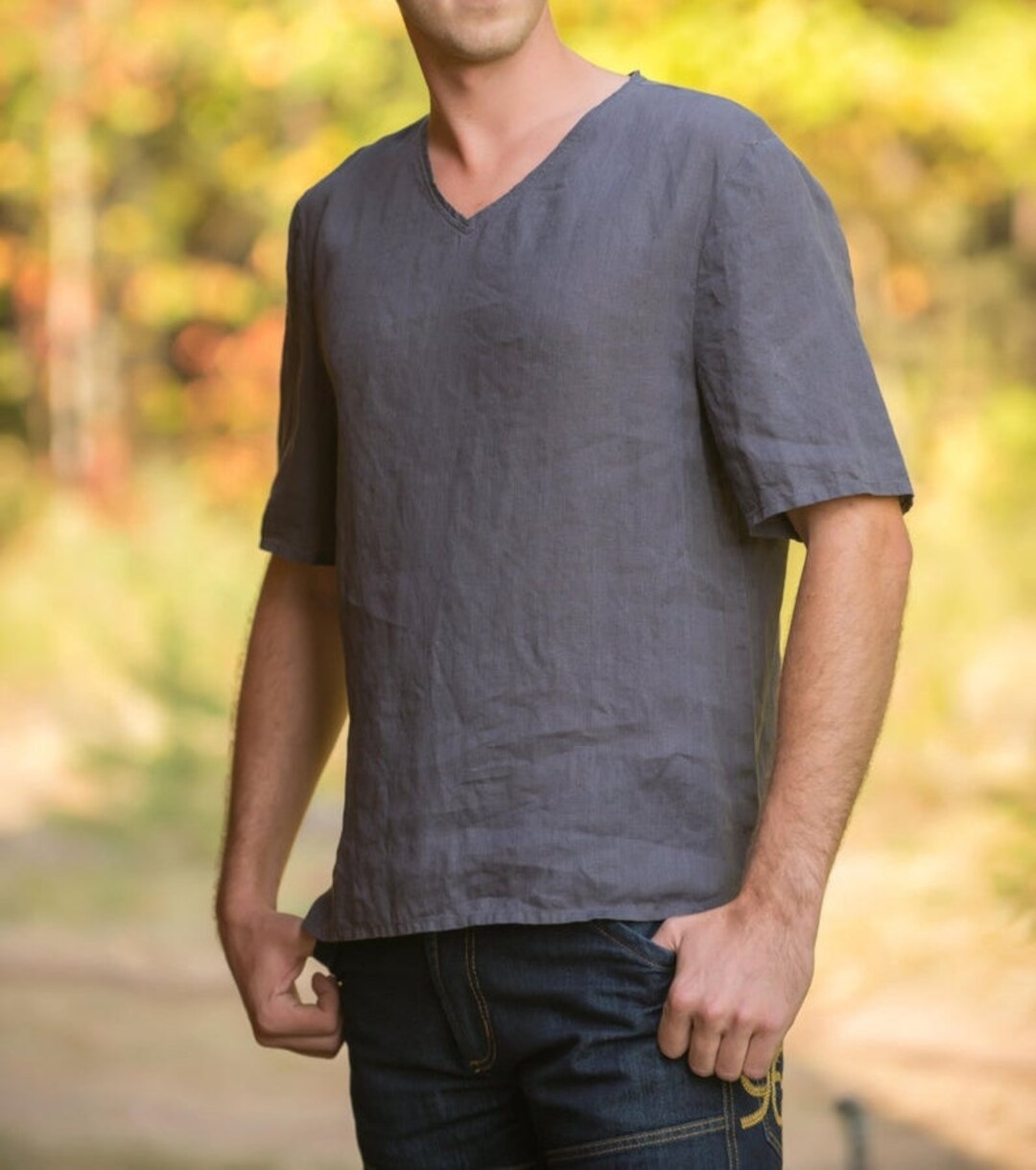 Linen Top Short Sleeves for Men/ Linen T-shirt V-neck for Men/ Men's ...