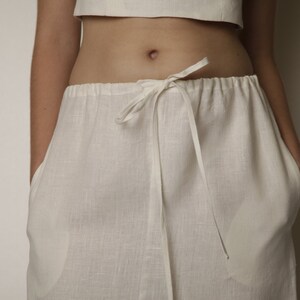Linen Midi Skirt NORA With Slit in White. Women's Skirt With ...