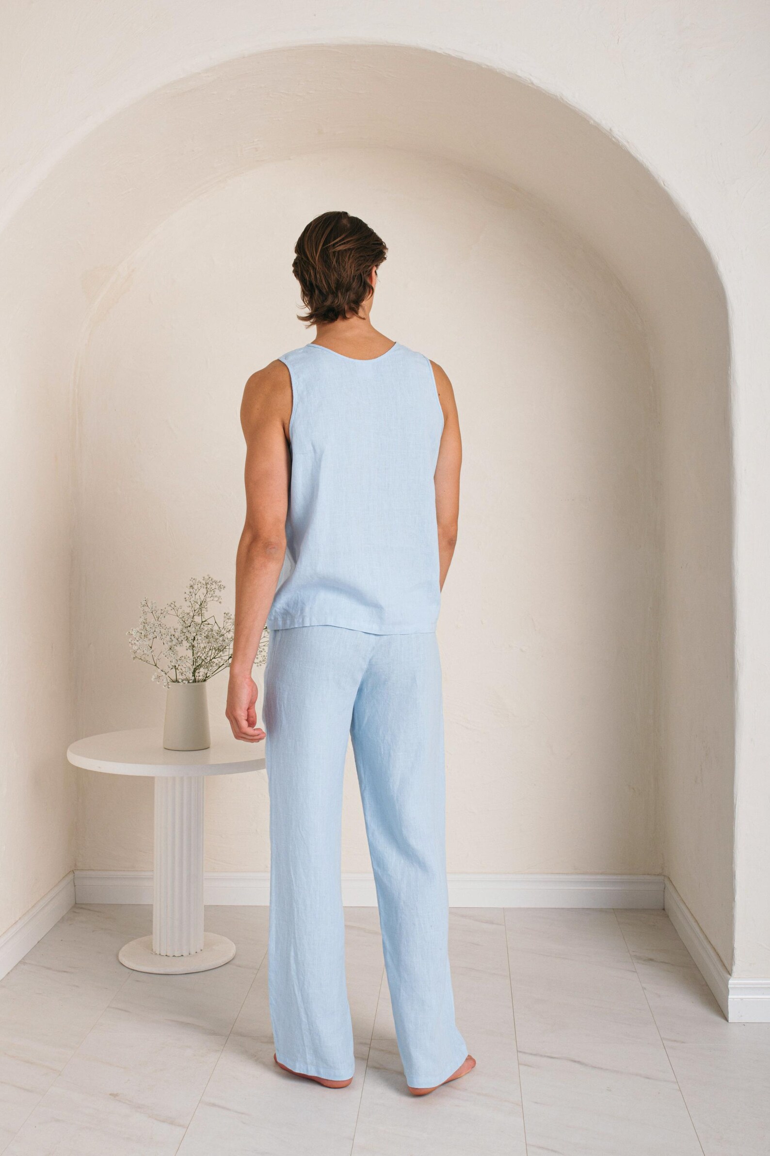 Linen Men's Pajama Pants With Open Front Fly. Handmade Lounge Trousers ...