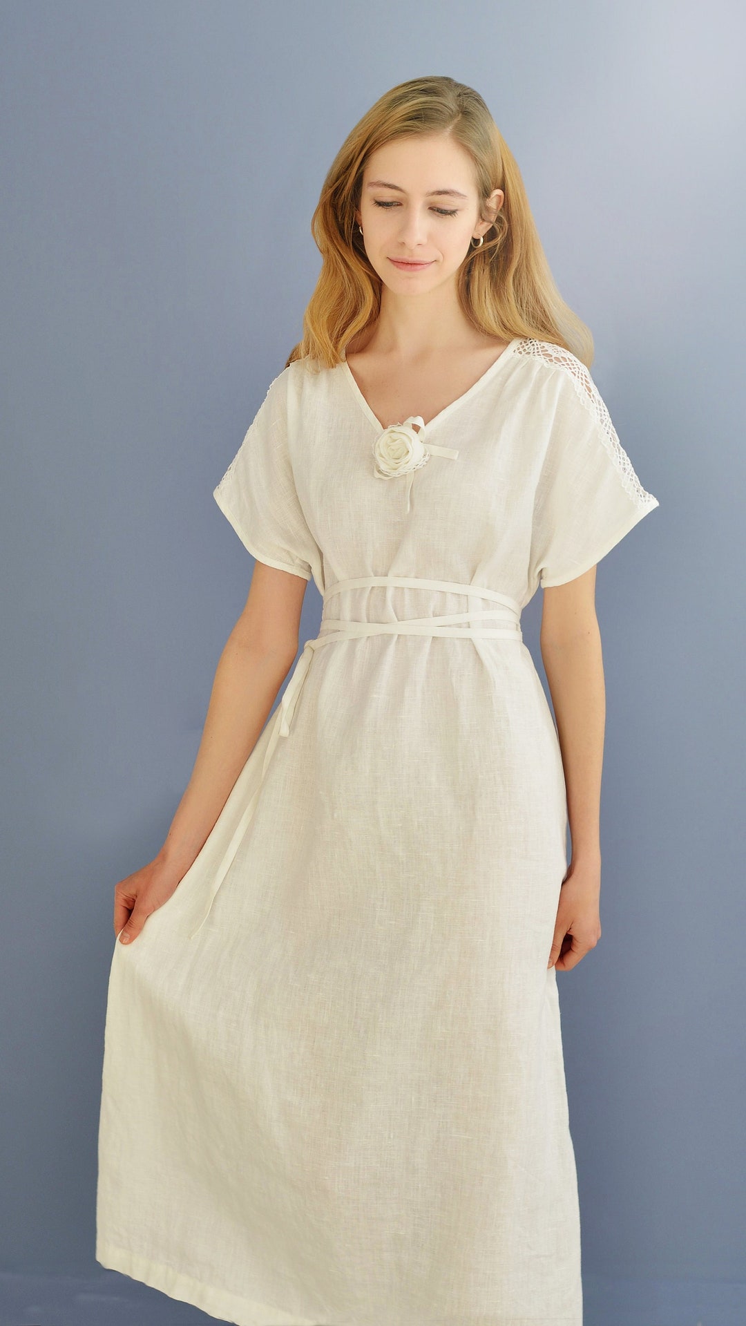Linen White Dress AMELIA Lace/ Linen Boho Maxi Dress/ Beach Wedding ...