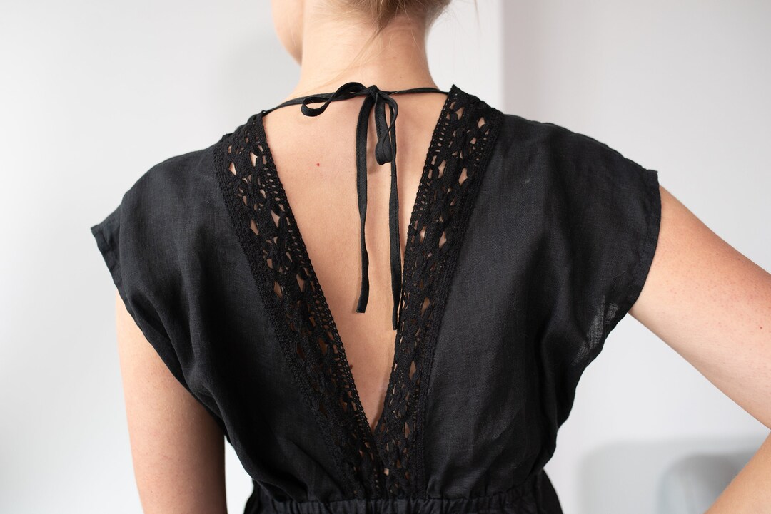 Linen Long Night Gown Laced/ Whimsigoth Gown/ Linen Black Tank ...