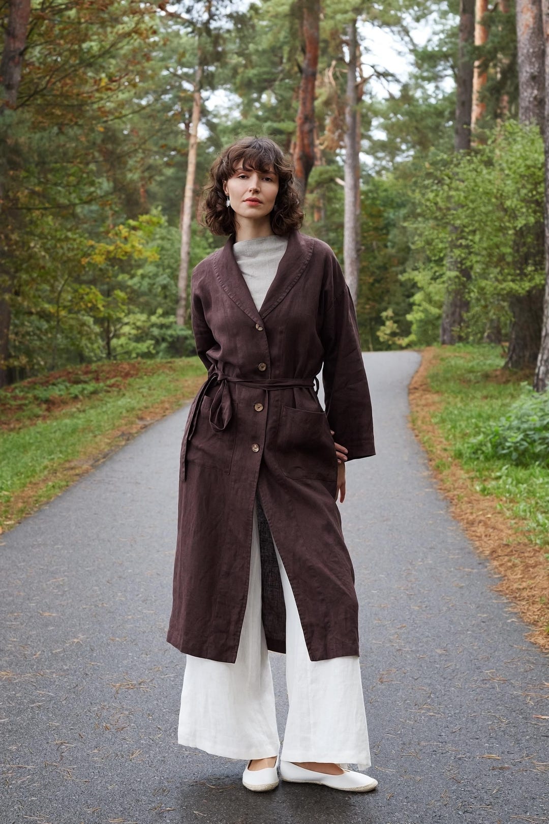 Chocolate Linen Long Coat REGINA: Oversized Blazer Jacket With Shawl ...