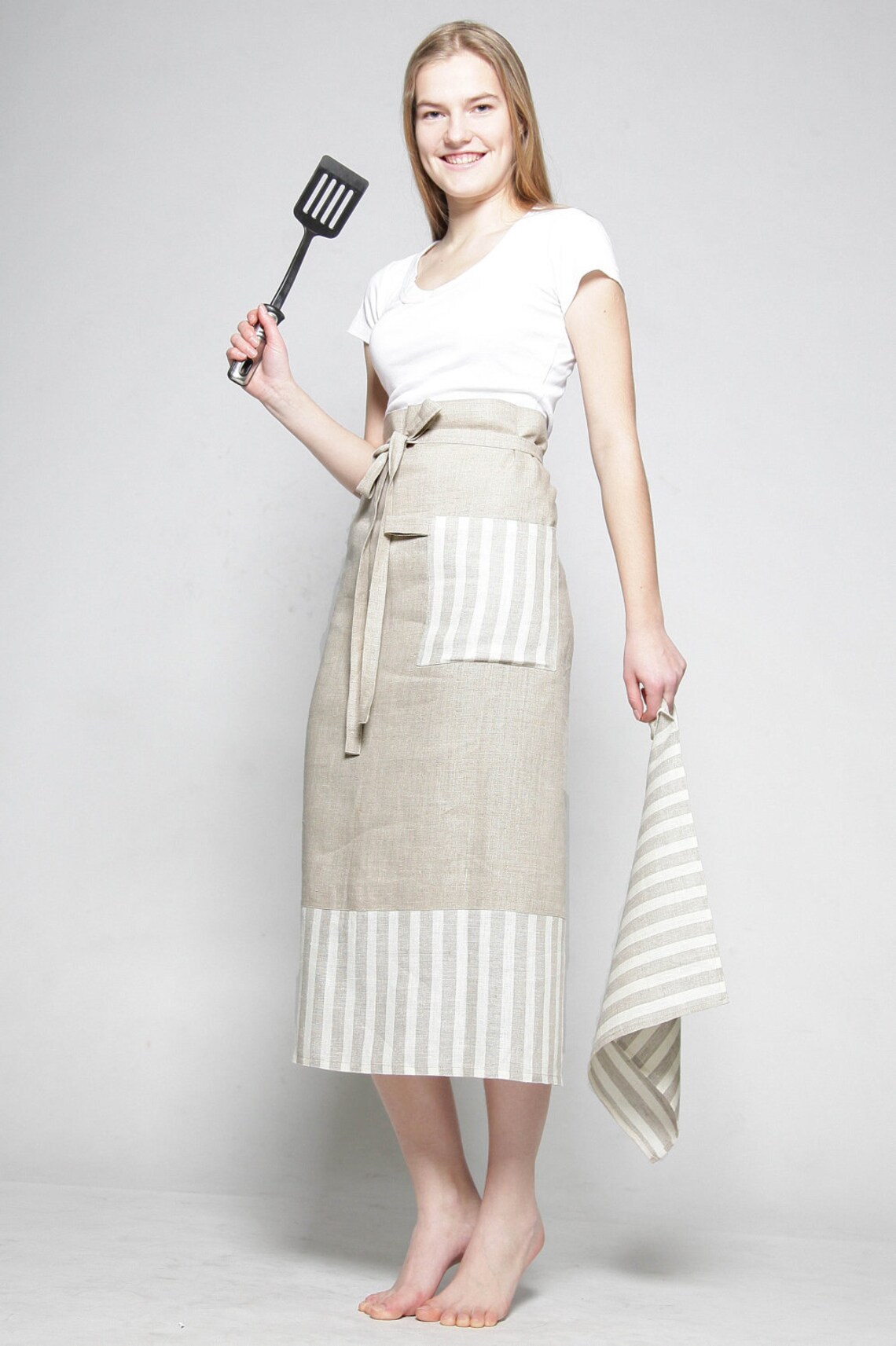 Linen Half Apron and Kitchen Towel/ Chef Apron/ Linen Pinafore | Etsy