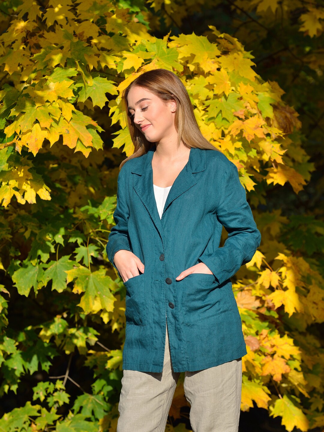 Linen Long Blazer Daria/loose Oversize Jacket/ Natural Linen Blazer ...
