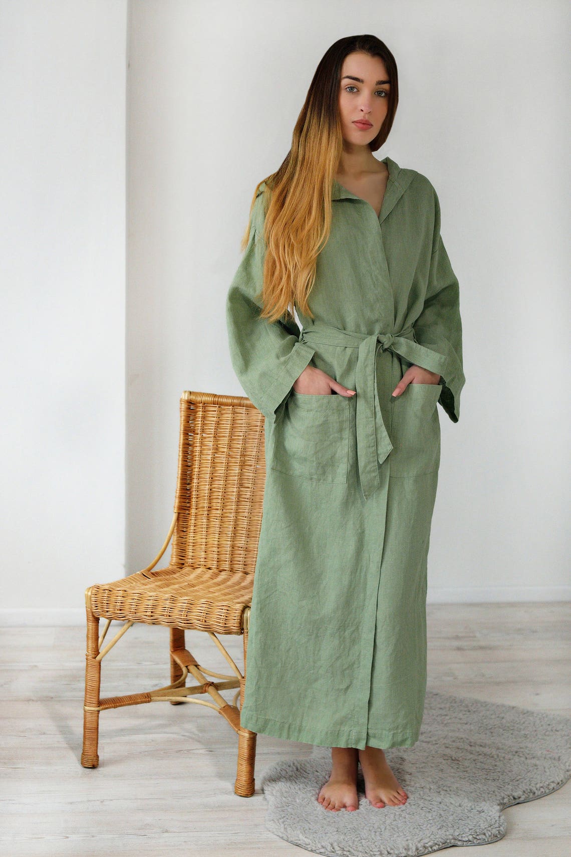 Linen Bath Robe MILDA / Long Oversize Hooded Gown/ Long Belted - Etsy
