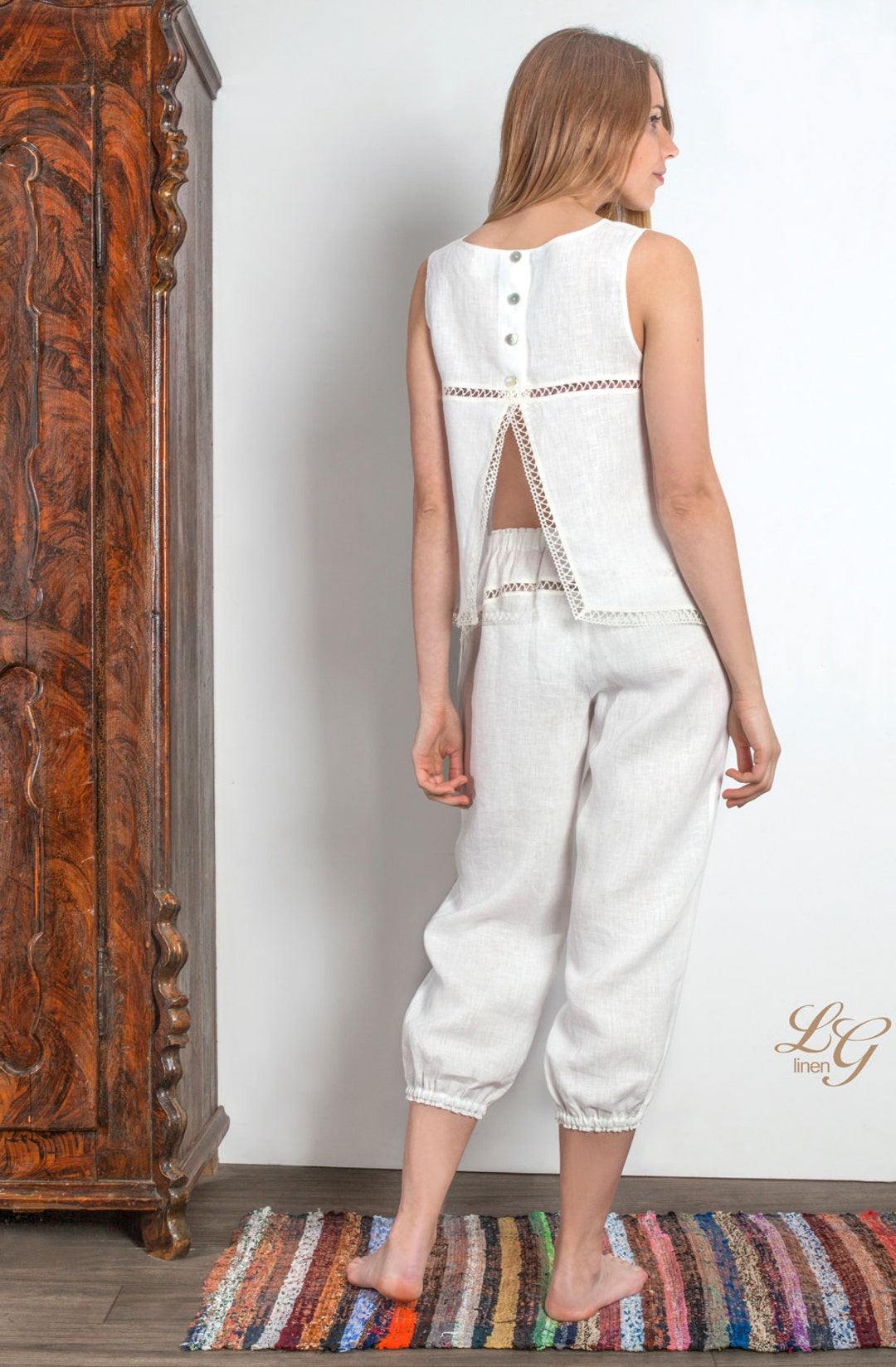 White Linen Pajama Set CATHERINE/ Linen Luxurious Loungewear for Her ...