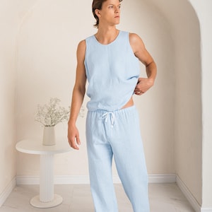 Linen Men's Pajama Pants With Open Front Fly. Handmade Lounge Trousers ...