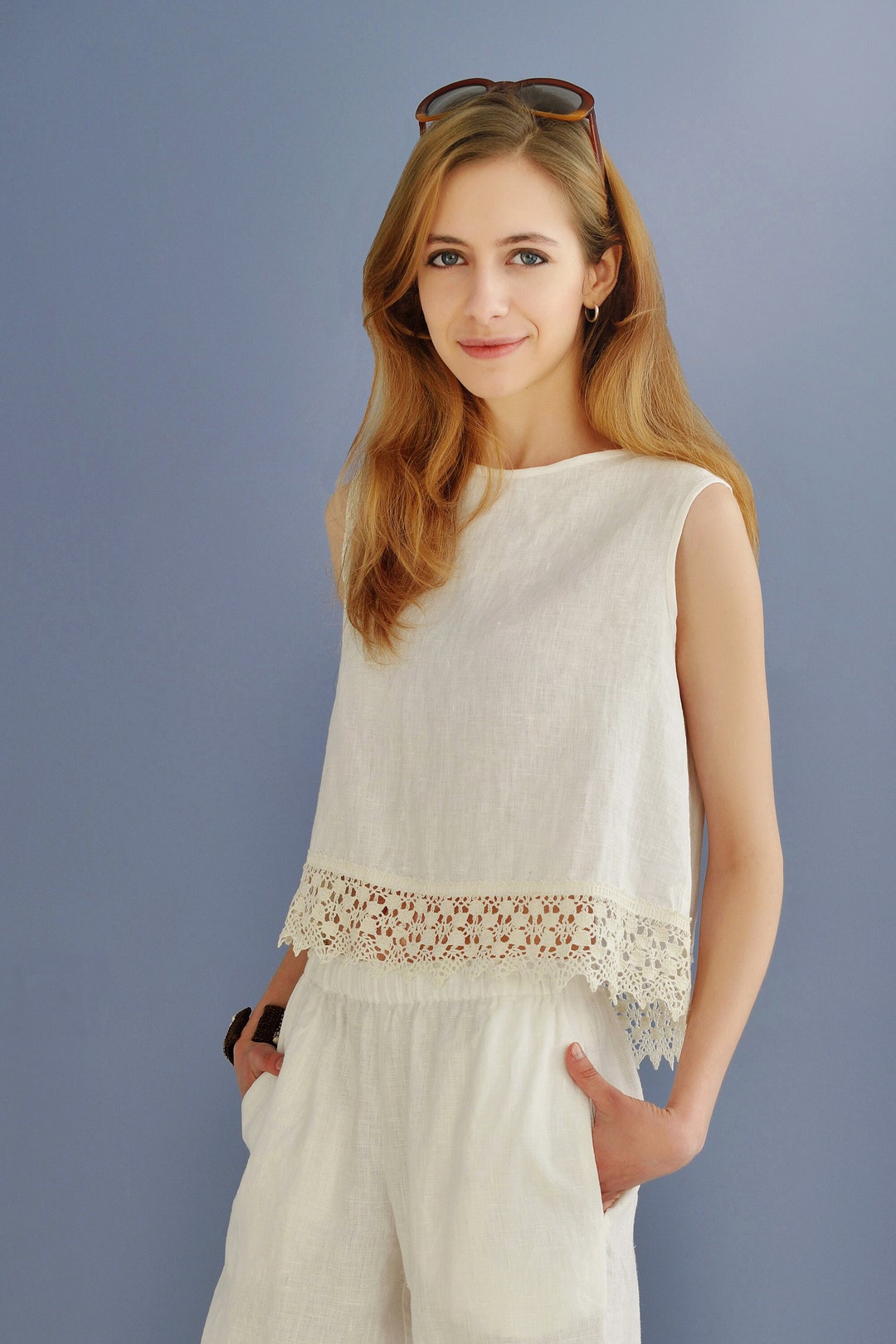 Linen Elegant Top SERENA/ Crop Top With Laced Bottom/ Wedding Blouse ...