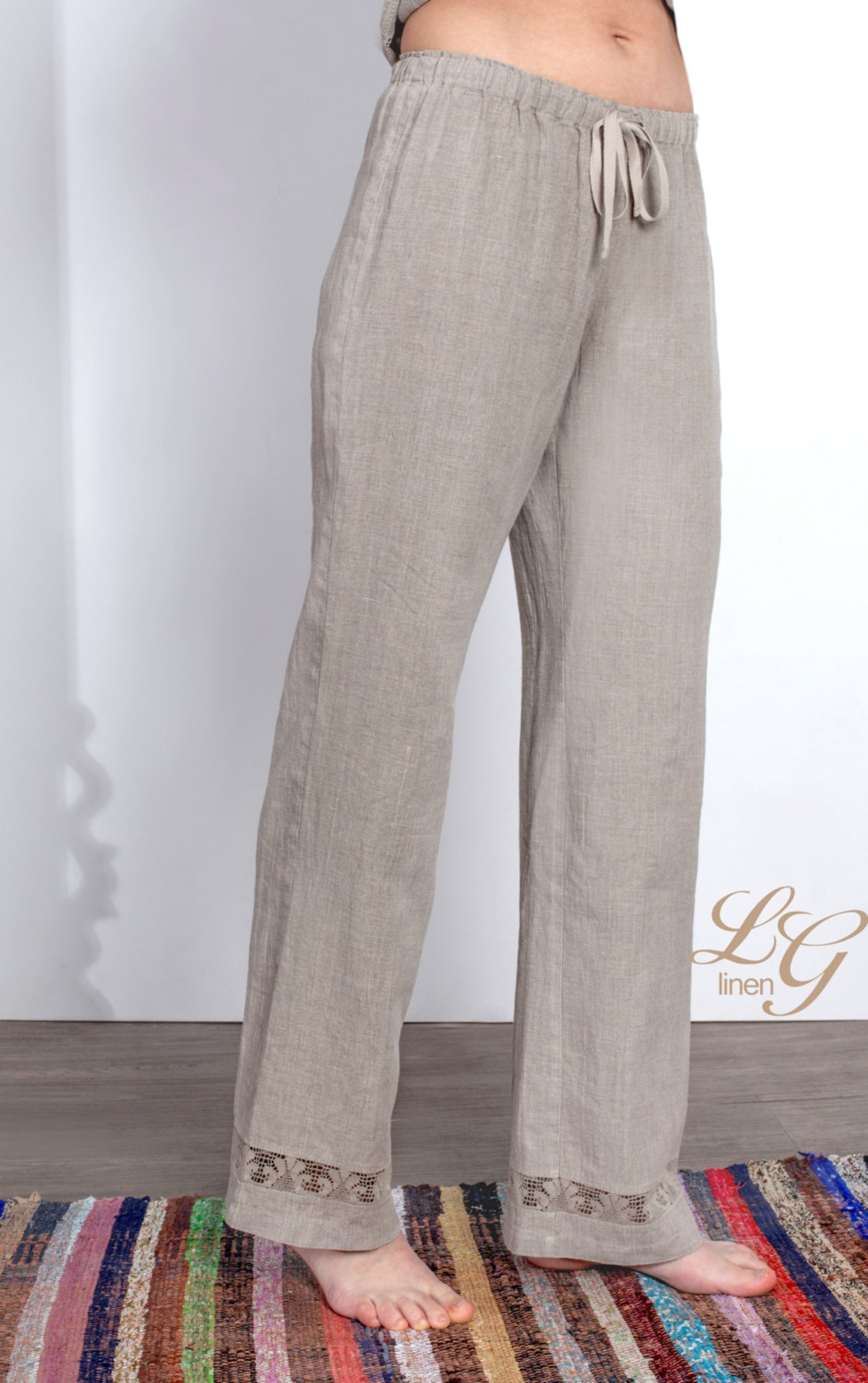 Linen Natural Pajama VANESSA for Women. Preppy Pajamas. Linen Lounge ...