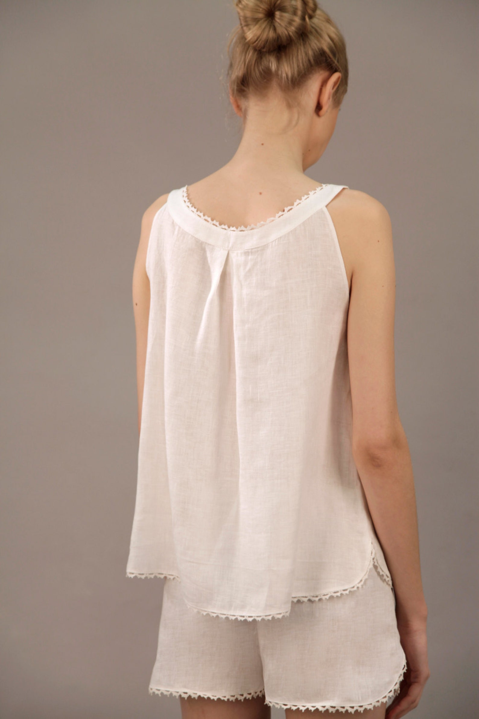 Linen White Pajama Top ROSIE Sleeveless Laced/linen - Etsy