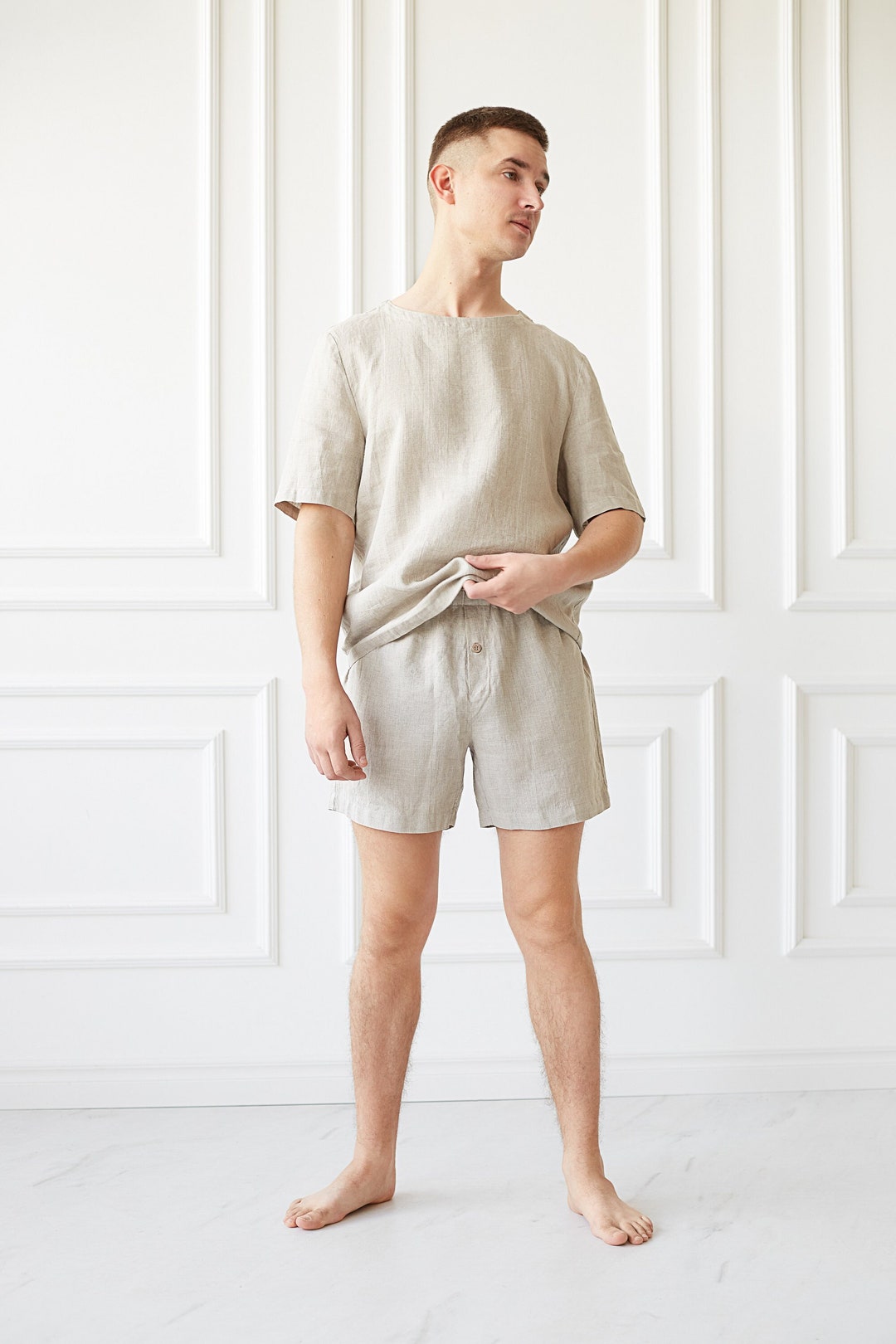 Linen Natural Pajamas for Men. Holiday Pyjama for Him. Linen Sleepwear ...