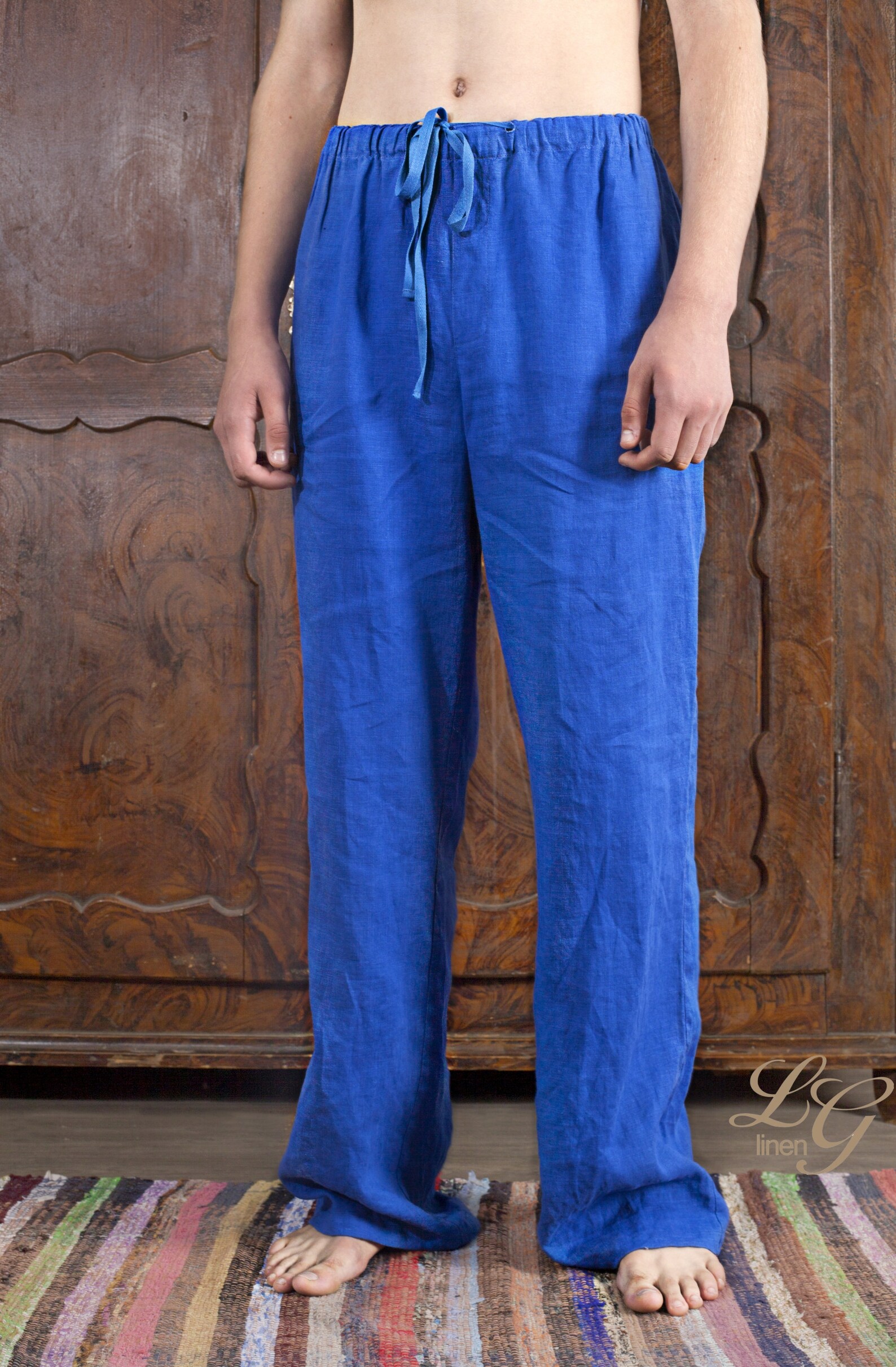 Linen Men's Pajama Pants With Open Front Fly. Handmade Lounge Trousers ...