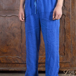 Linen Men's Pajama Pants With Open Front Fly. Handmade Lounge Trousers ...