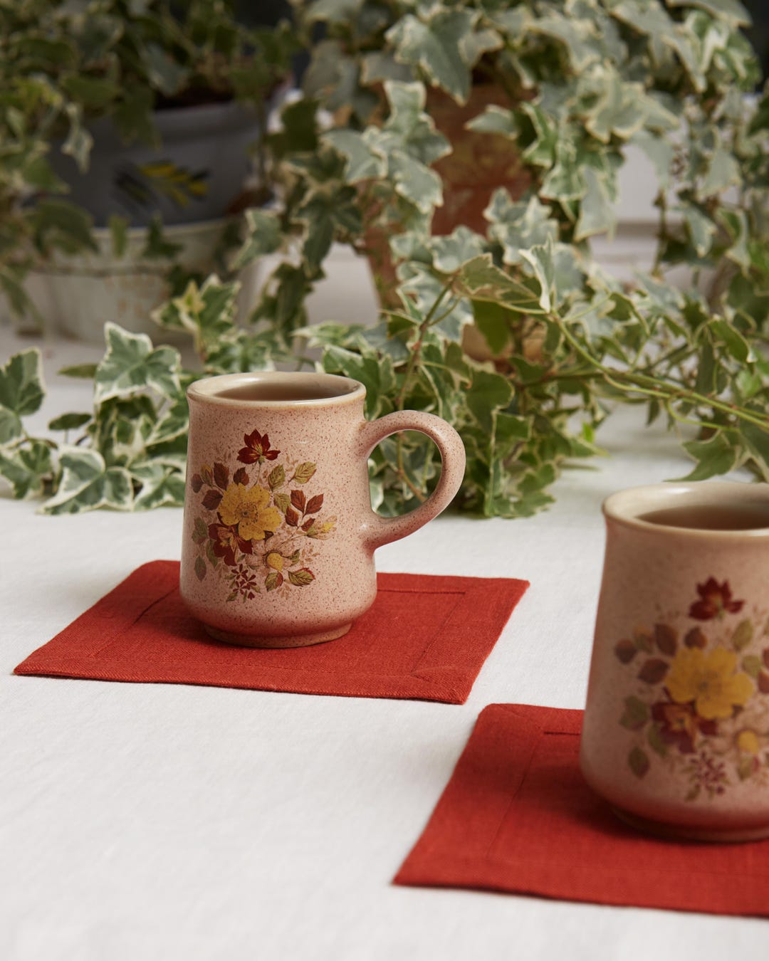 Linen Coaster in Terracotta. Washed Flax Coaster Sets With Mittered ...