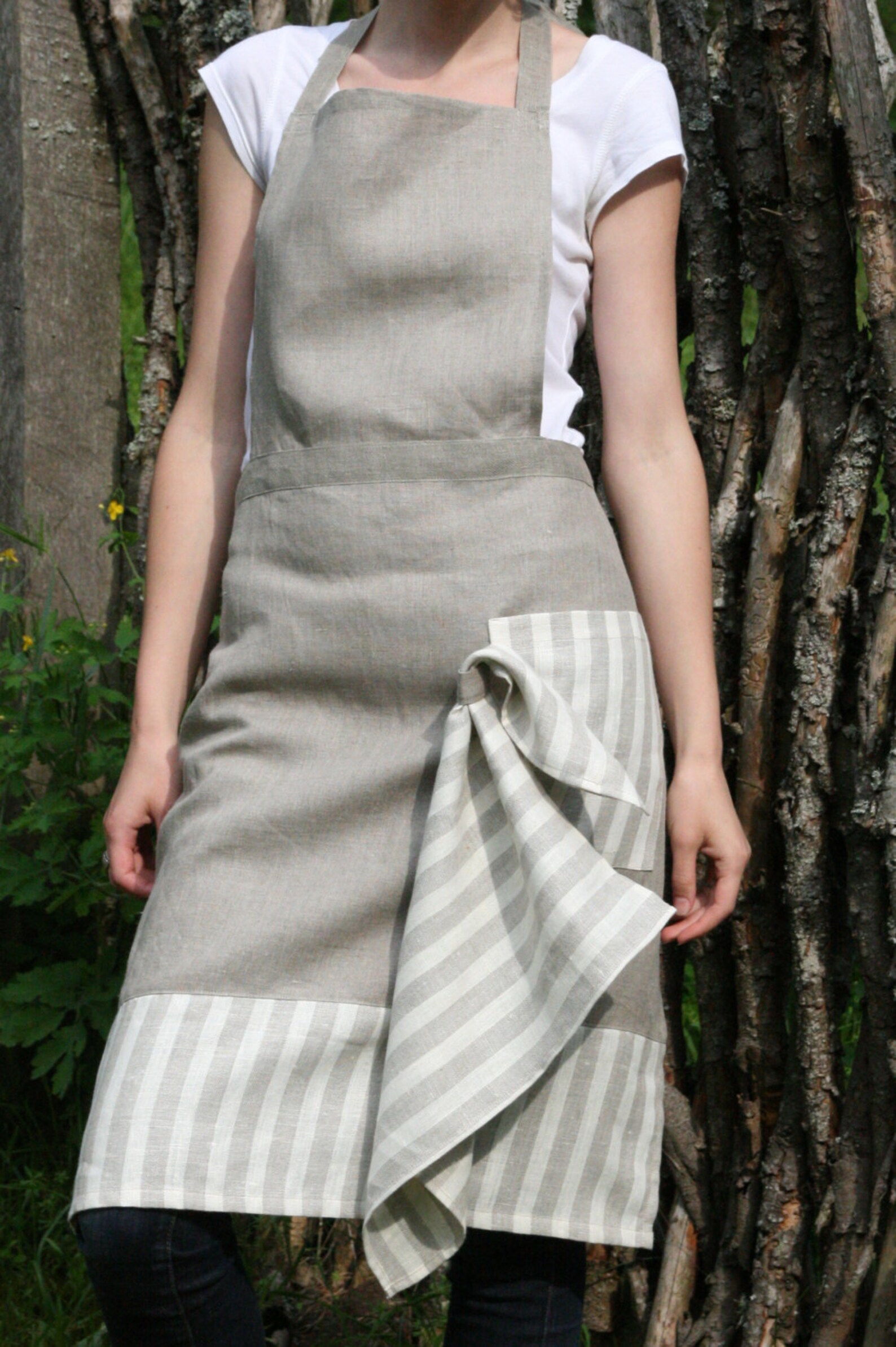 Linen Full Apron & Kitchen Towel/ Natural Linen Apron/ Linen Kitchen ...