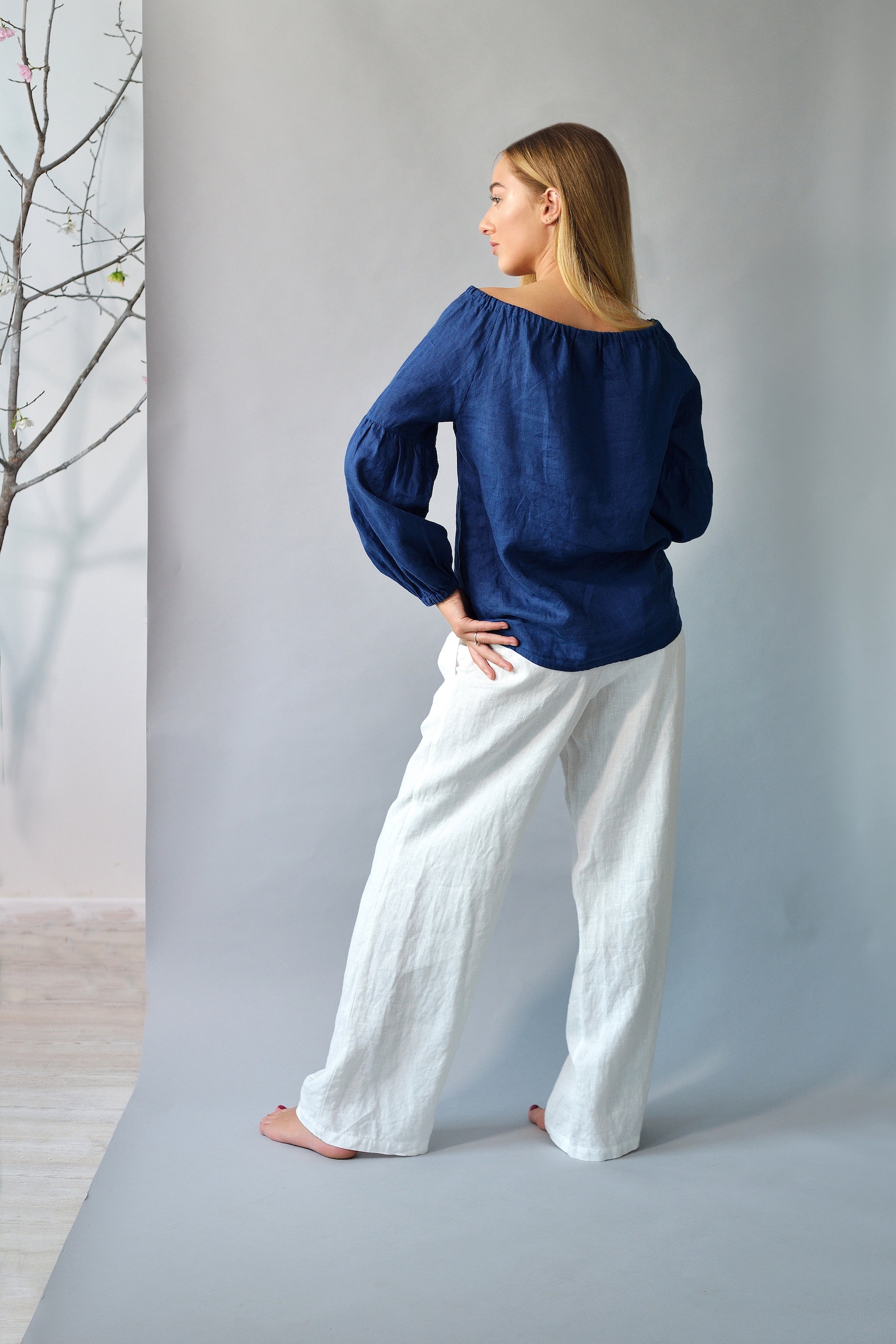 Linen Blouse PEASANT Longsleeved/ Linen Oversize Blouse/ Linen Women's ...