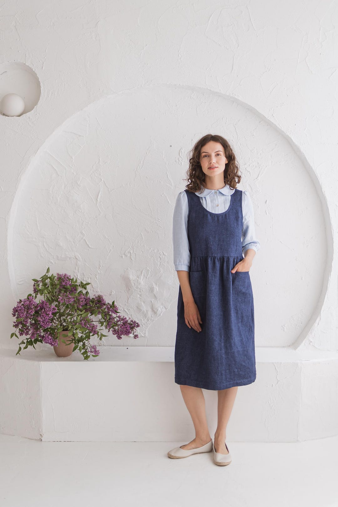 Sleeveless Linen and Wool Composition Smock Dress SIENNA, Midi Dress ...