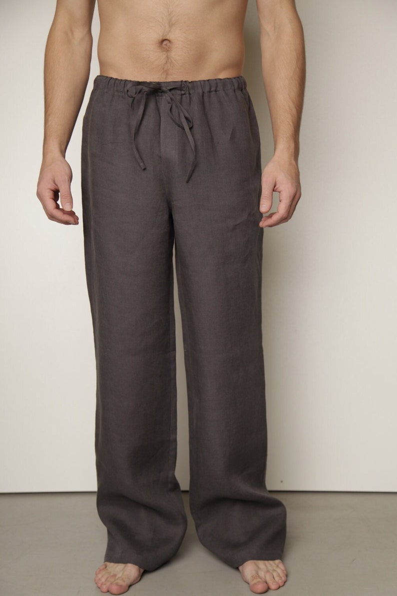 Linen Men's Pajama Pants With Open Front Fly. Handmade Lounge Trousers ...